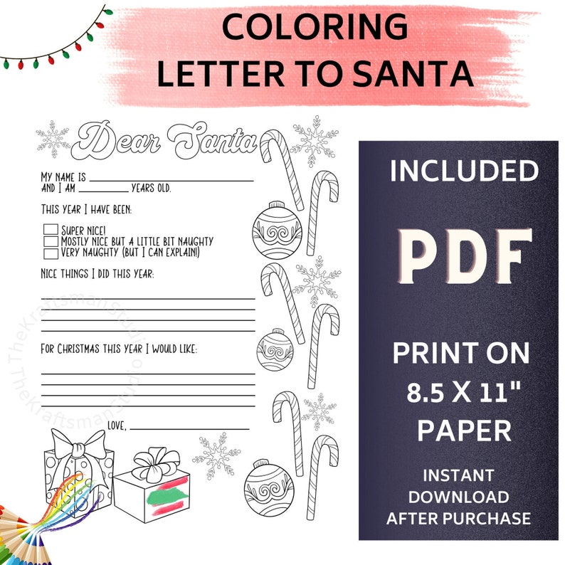 Letter to Santa Coloring Page, Printable Dear Santa Letter, Christmas ...