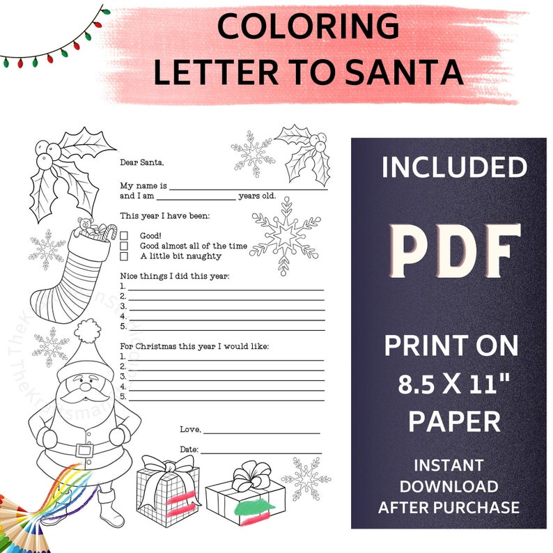 Letter to Santa Coloring Page, Printable Dear Santa Letter, Christmas ...