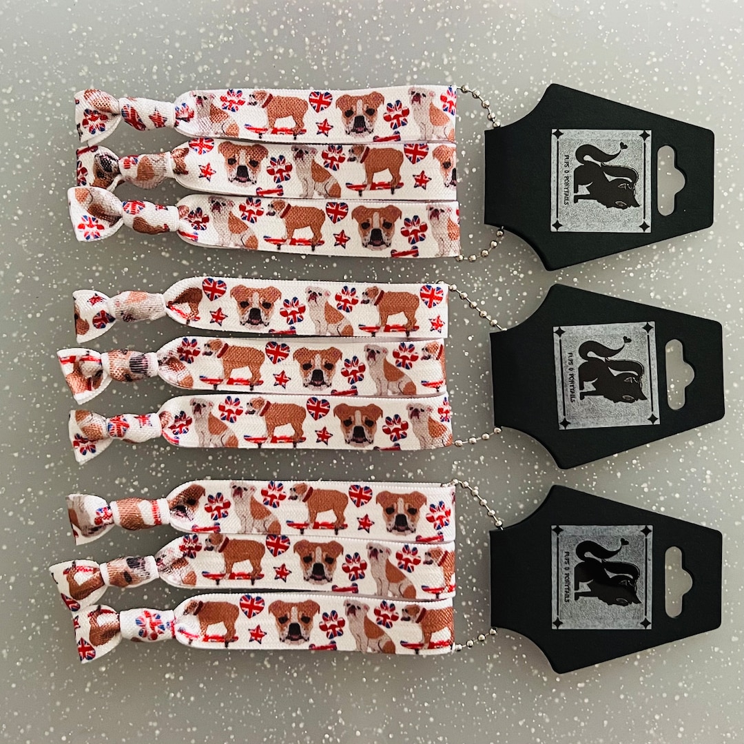English Bulldog | Bulldog | Bulldog Hair Ties | Ribbon Hair Ties | Dog ...