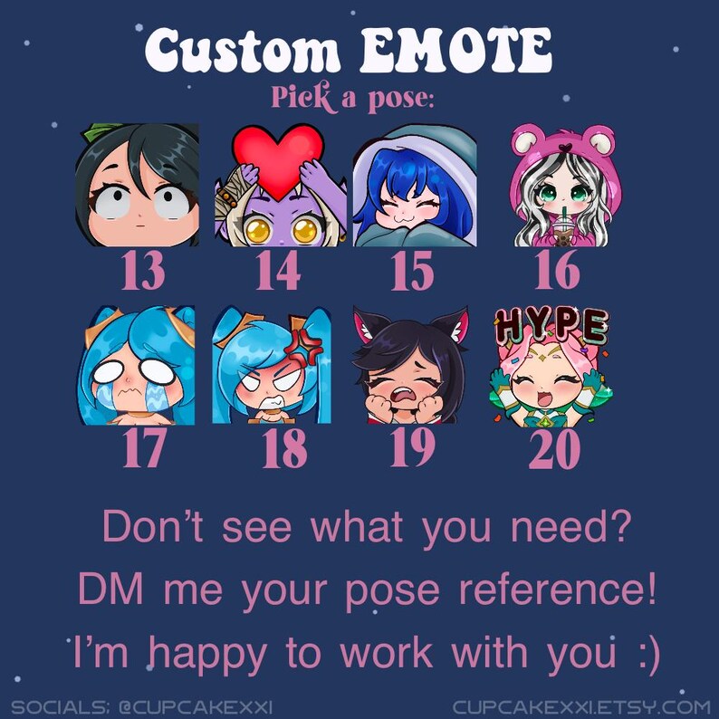 Custom Chibi Emotes | 6 EMOTES PACK | Twitch, Youtube, Discord, Kick ...