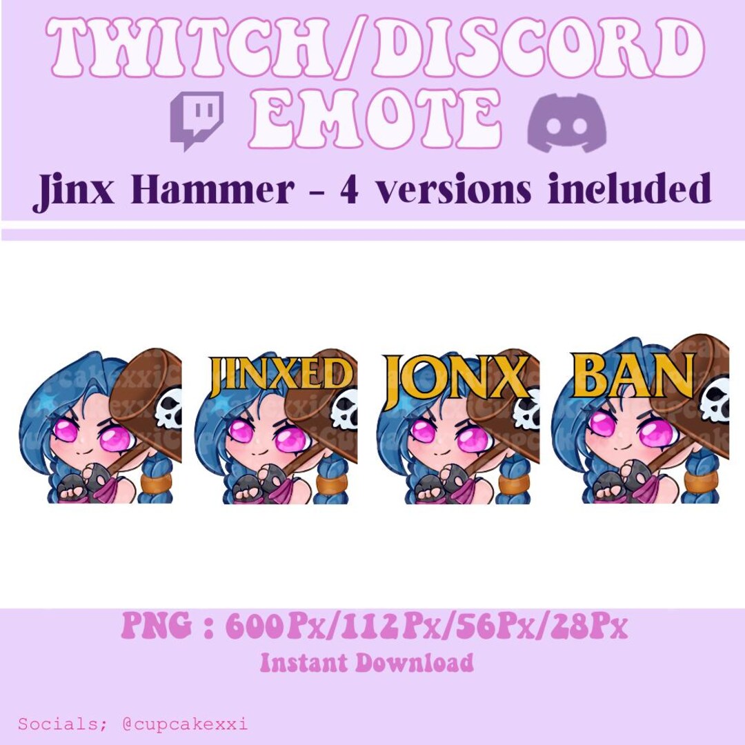 Jinx 4 Version Emotes | Hammer Emote | League of Legends | Twitch ...