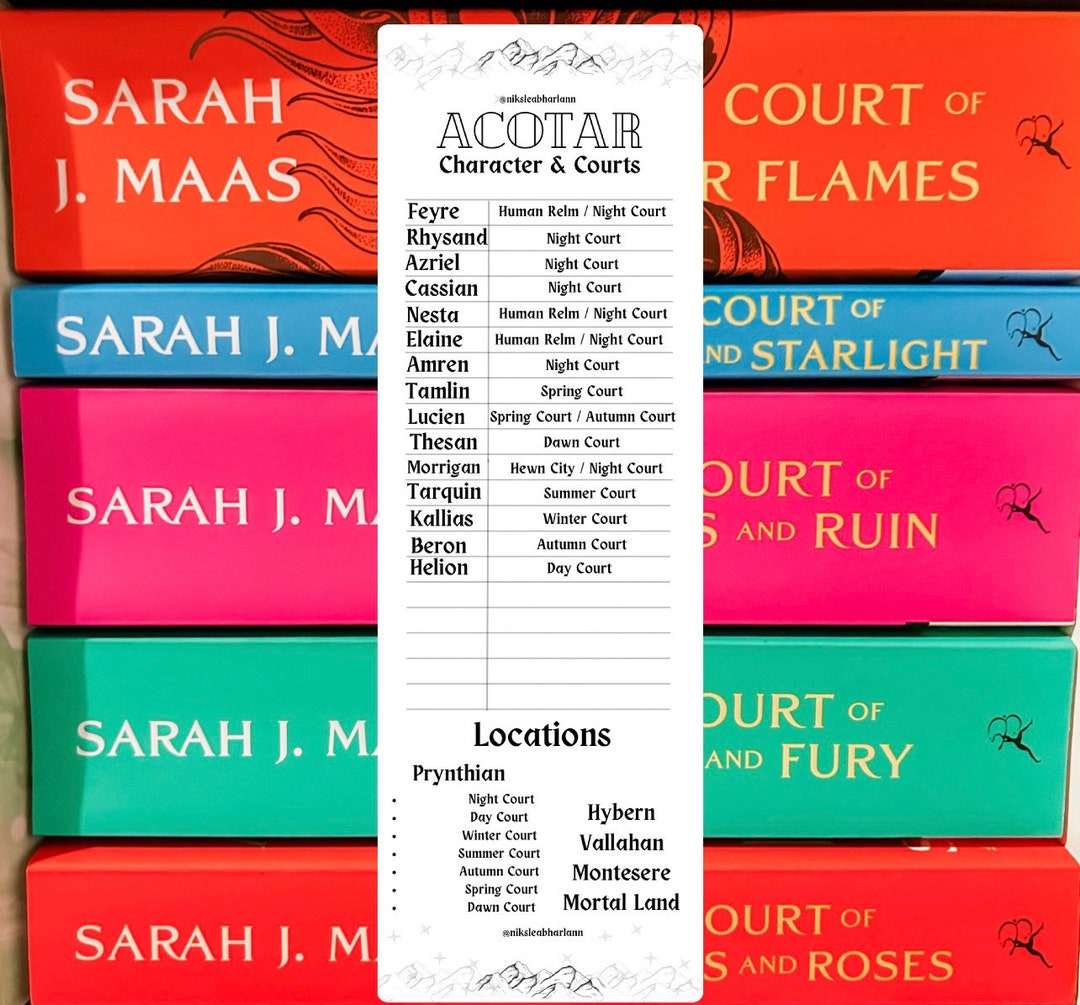 ACOTAR Character Cheat Sheet Bookmark Batboys Illyrian Night Court ...