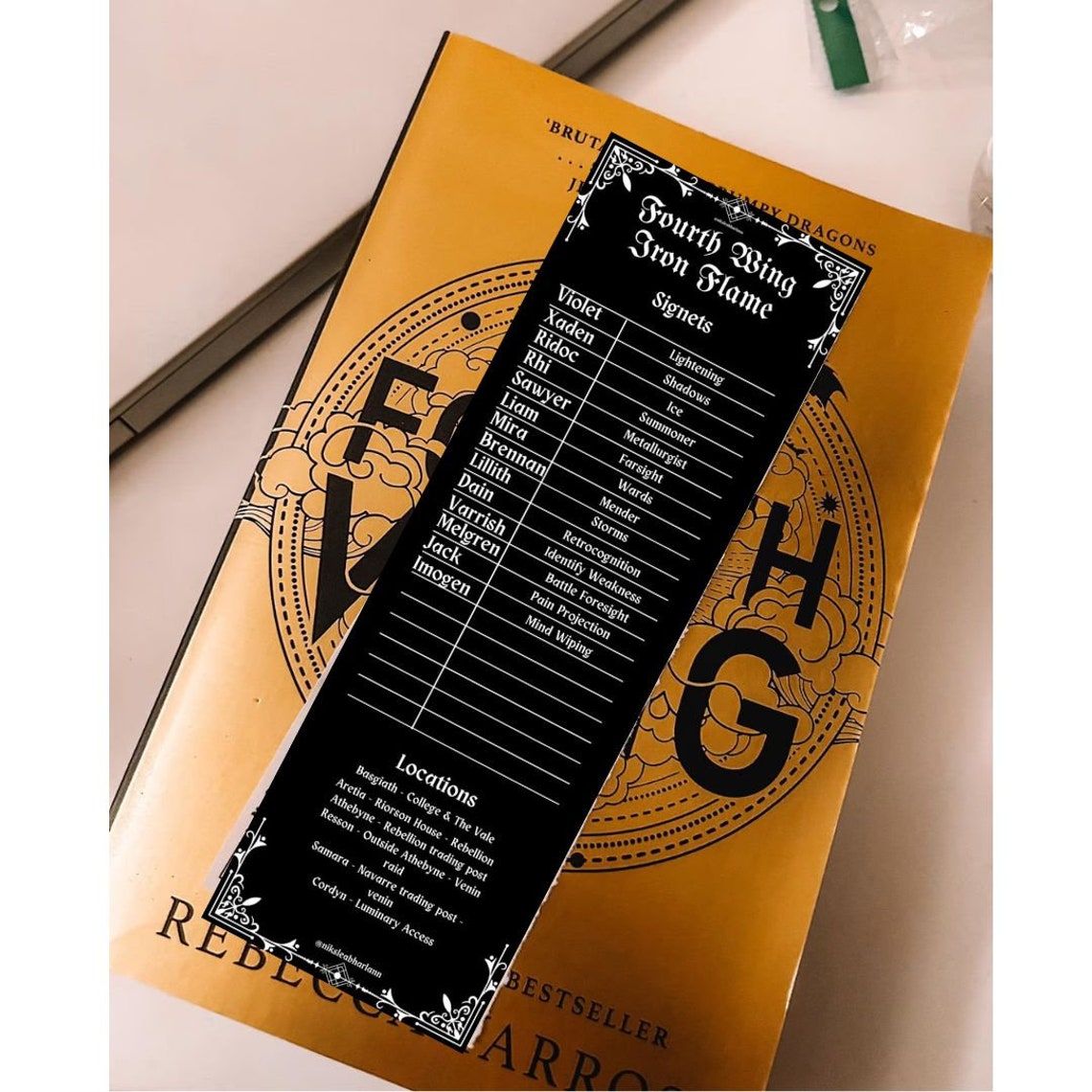 Black Dark Mode Fourth Wing Iron Flame Riders Signet List Book Mark ...