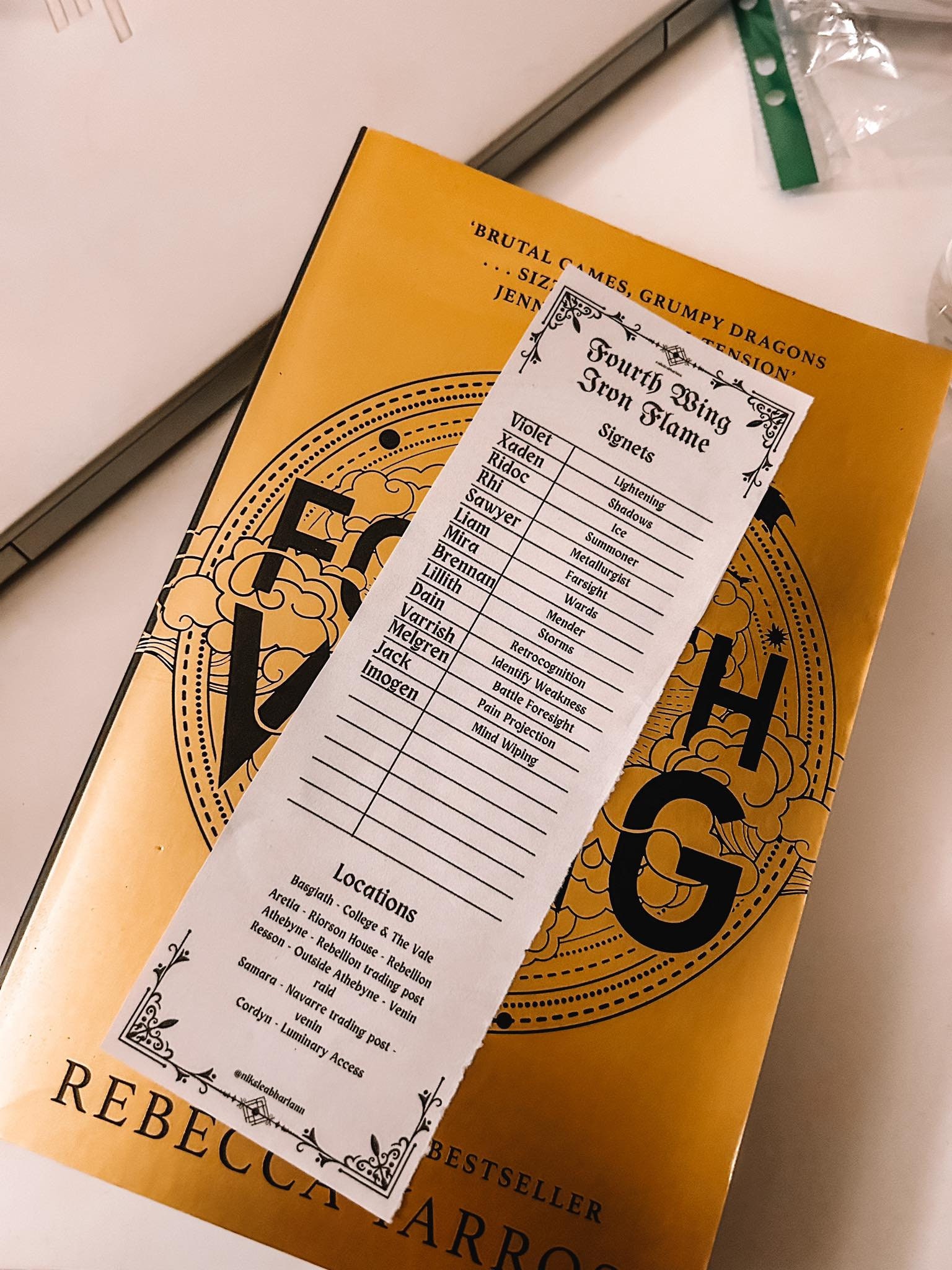 Fourth Wing Iron Flame Riders Signet List Book Mark DIGITAL - Etsy