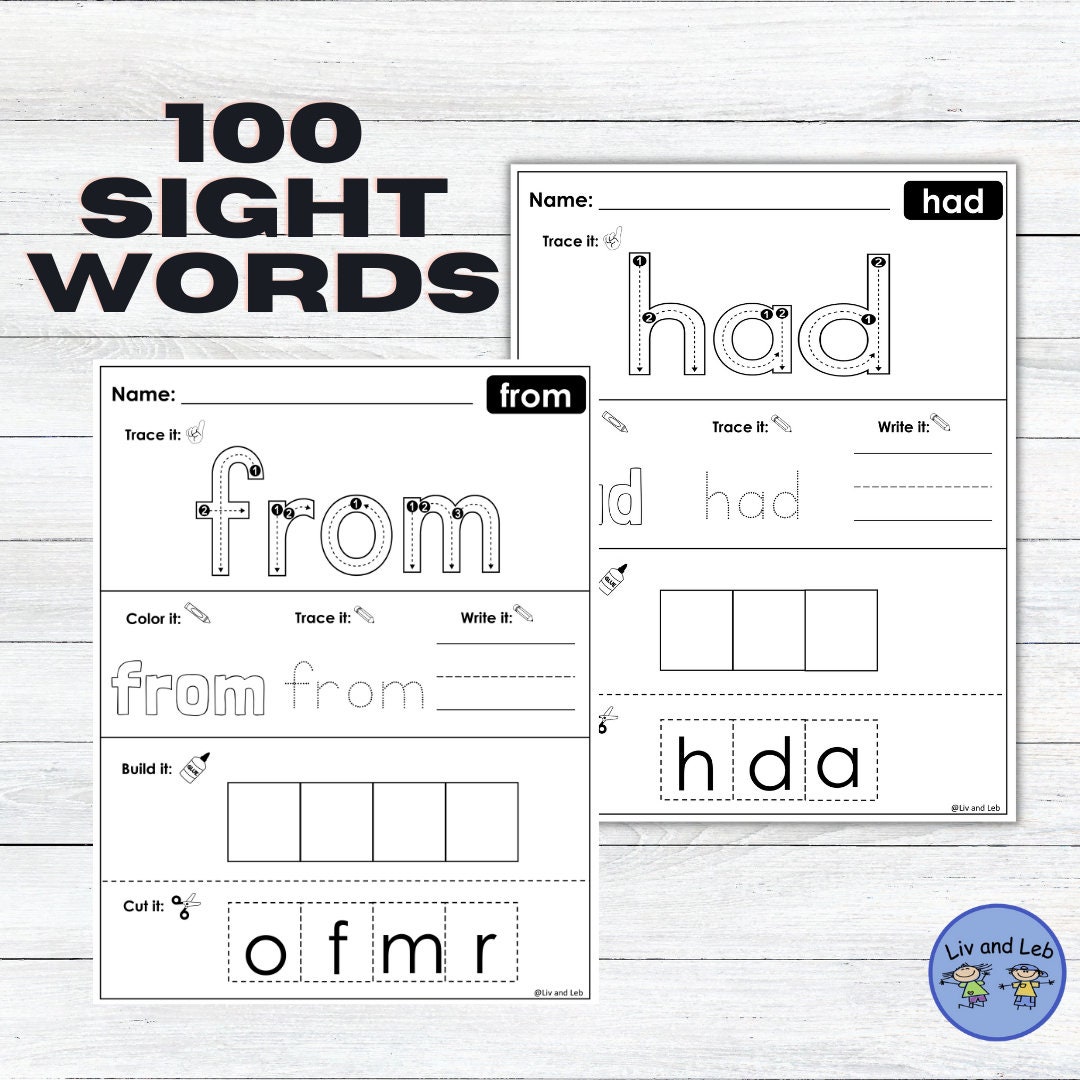 100 Fry Sight Words Practice: Trace, Color, Write (printable Cards) - Etsy