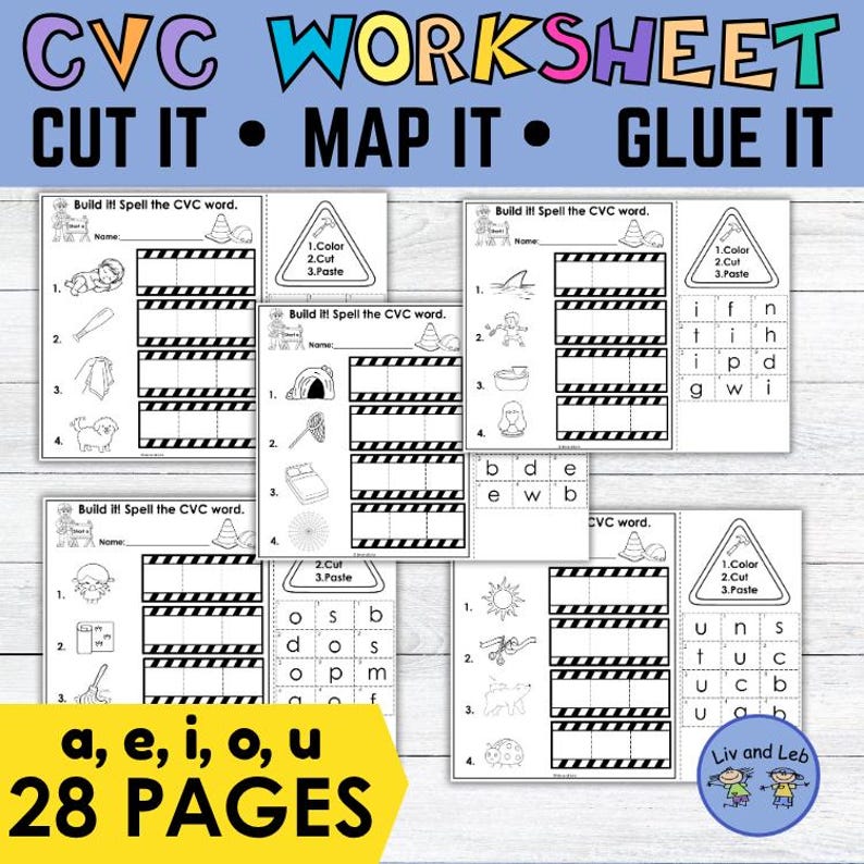 CVC Word Mapping Worksheets | Short Vowels A E I O U | Orthographic ...