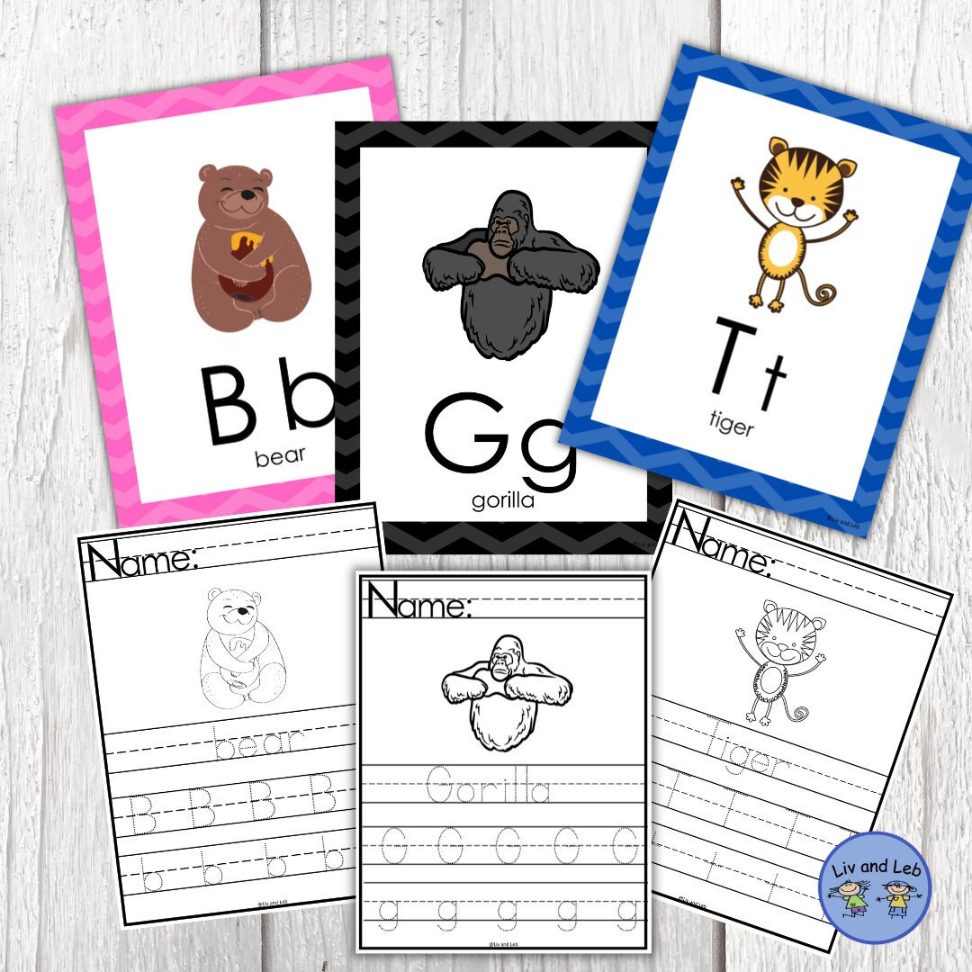 Zoo Animal Phonics Flashcard-poster and Handwriting Coloring Pages - Etsy