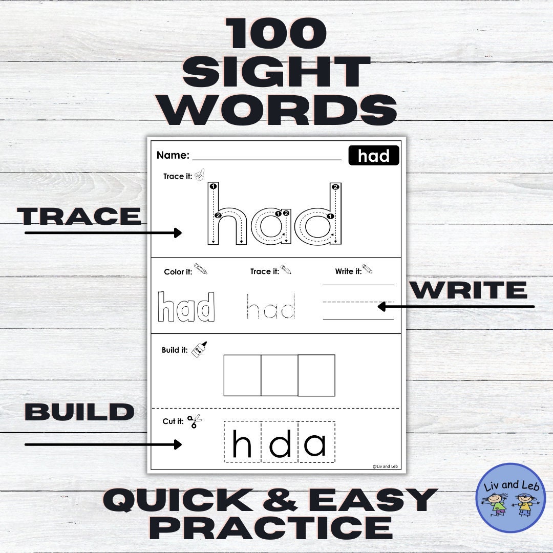 100 Sight Words, High Frequency Words, 100 Sight Word Cards for Games ...