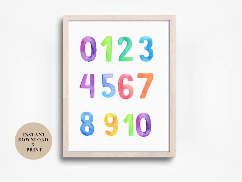 Rainbow Numbers Print, Educational Posters, Watercolor Numbers Nursey ...