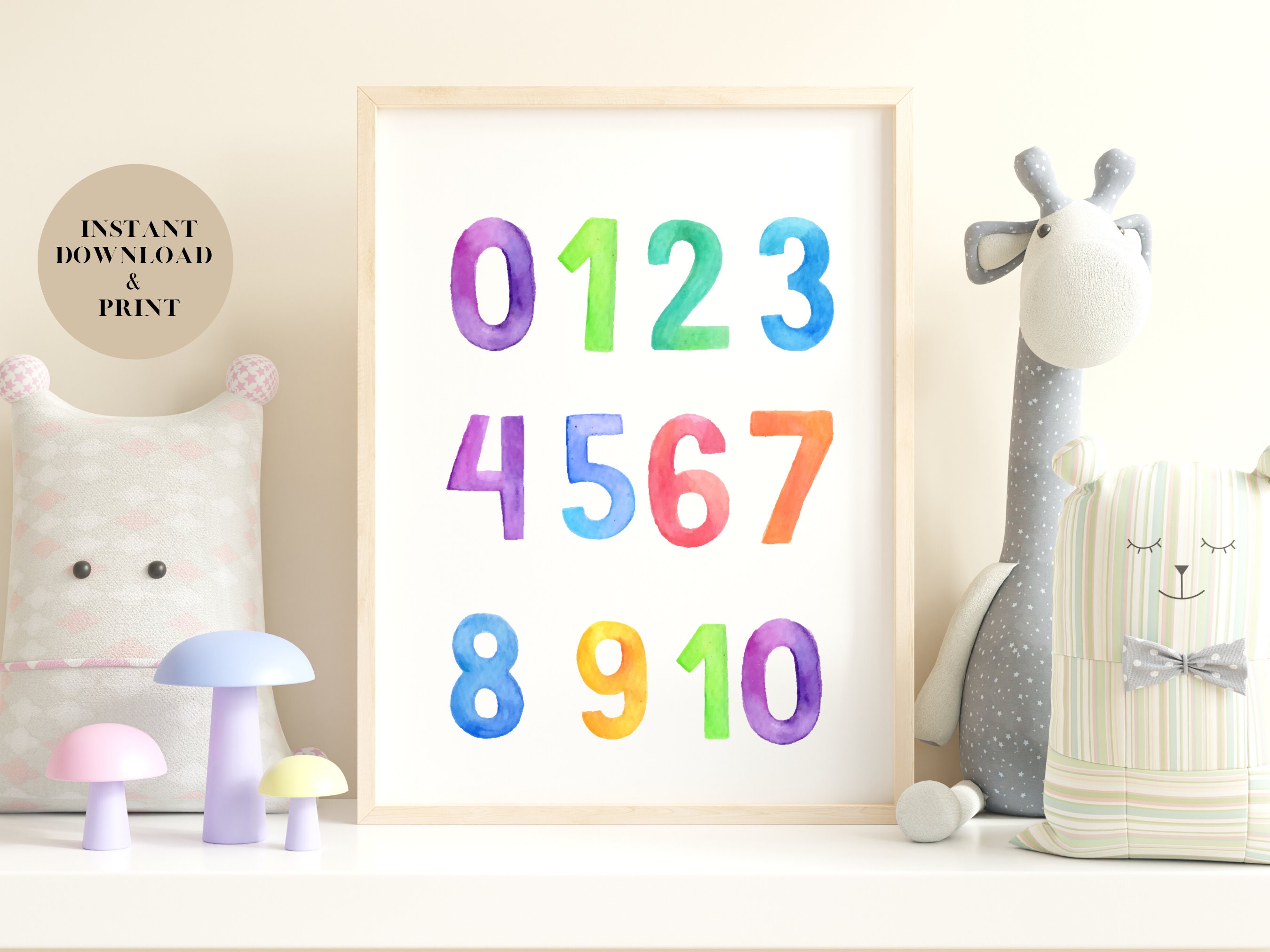 Rainbow Numbers Print, Educational Posters, Watercolor Numbers Nursey ...