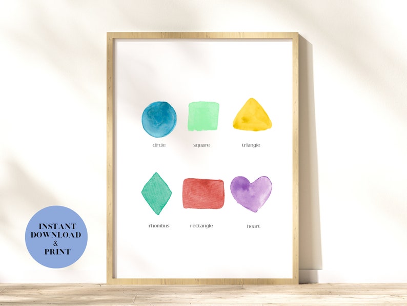 Shapes Watercolor Wall Art- Nursery Shapes Poster- Playroom Shapes Wall ...