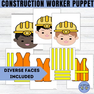 Construction Worker Paper Craft Community Helpers Puppet - Etsy