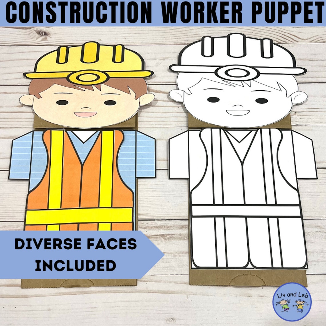 Construction Worker Paper Craft Community Helpers Puppet - Etsy