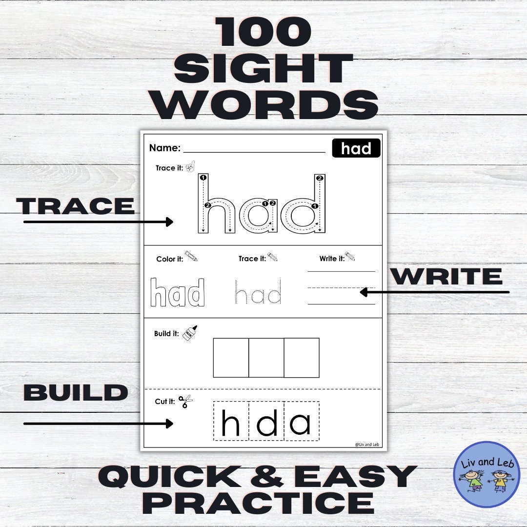 100 Fry Sight Words Practice: Trace, Color, Write (printable Cards) - Etsy