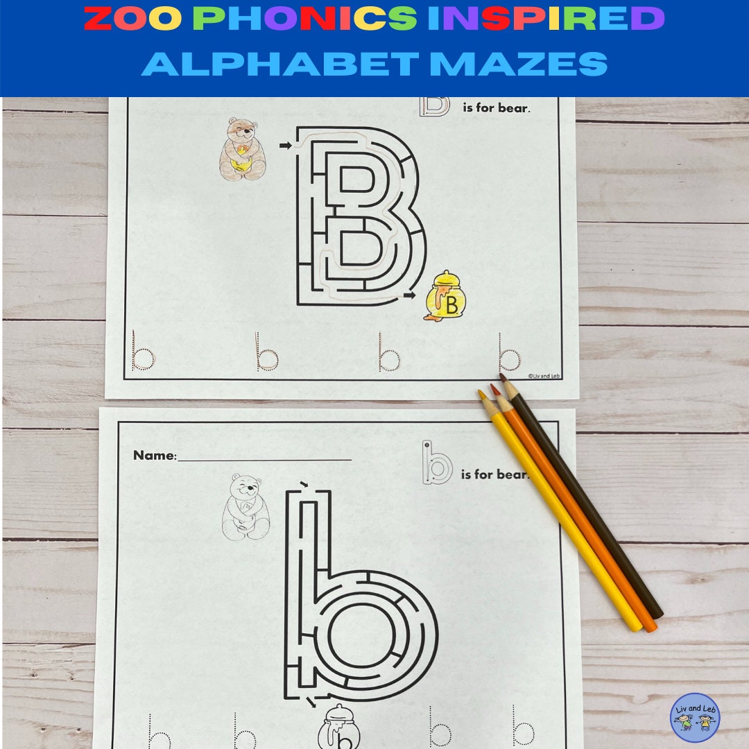 Alphabet Maze, Uppercase and Lowercase Letter Maze Worksheets - Etsy