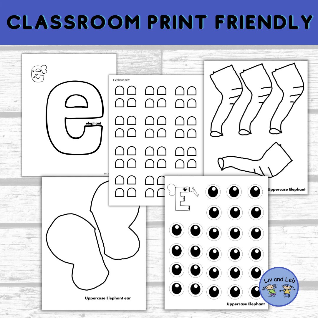 Letter E Elephant Craft: Alphabet Phonics (printable) - Etsy