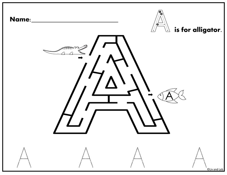 Alphabet Maze, Uppercase and Lowercase Letter Maze Worksheets - Etsy