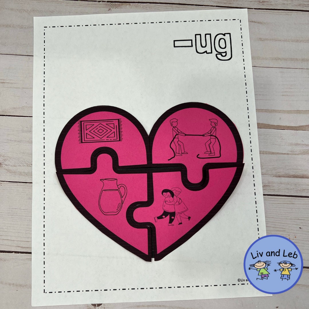 Valentine Heart Printable Puzzles- CVC Rhymes - Etsy