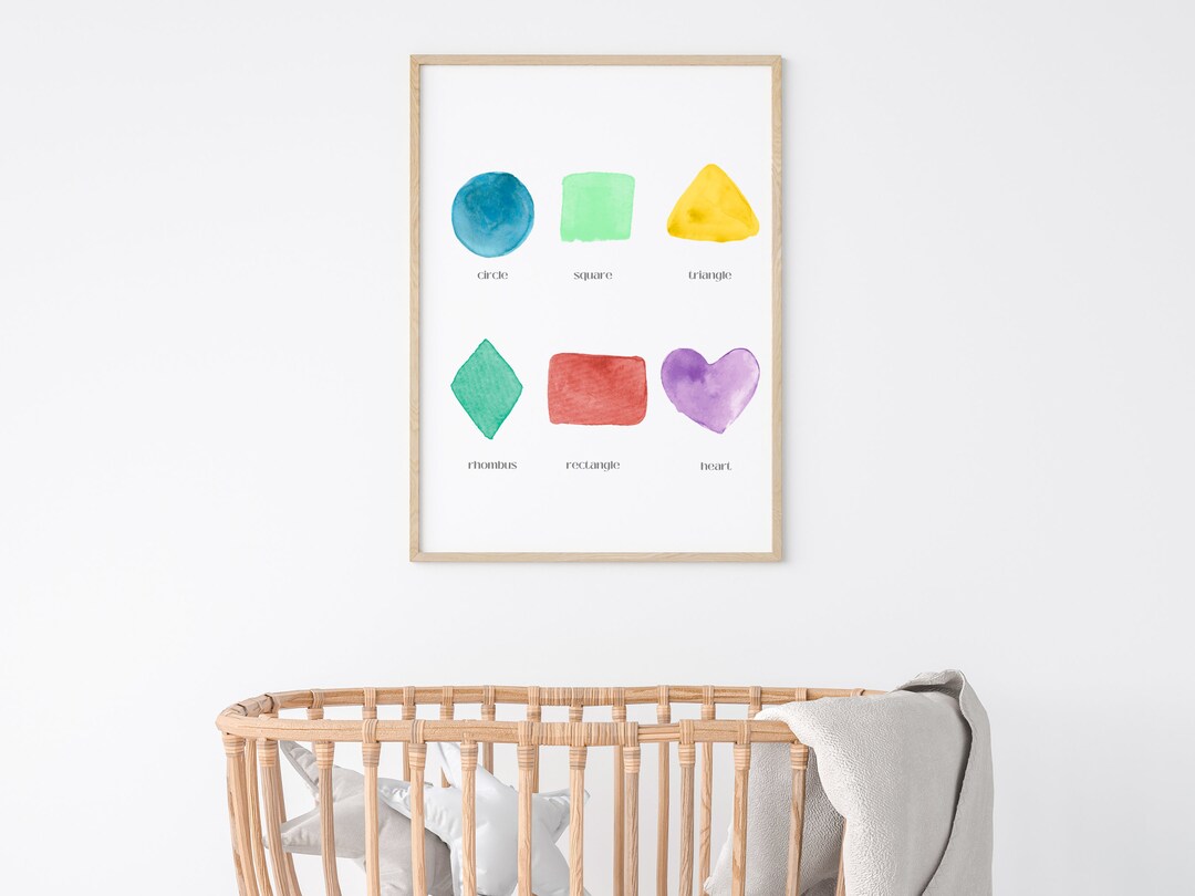 Shapes Watercolor Wall Art- Nursery Shapes Poster- Playroom Shapes Wall ...