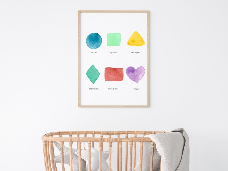 Shapes Watercolor Wall Art- Nursery Shapes Poster- Playroom Shapes Wall ...