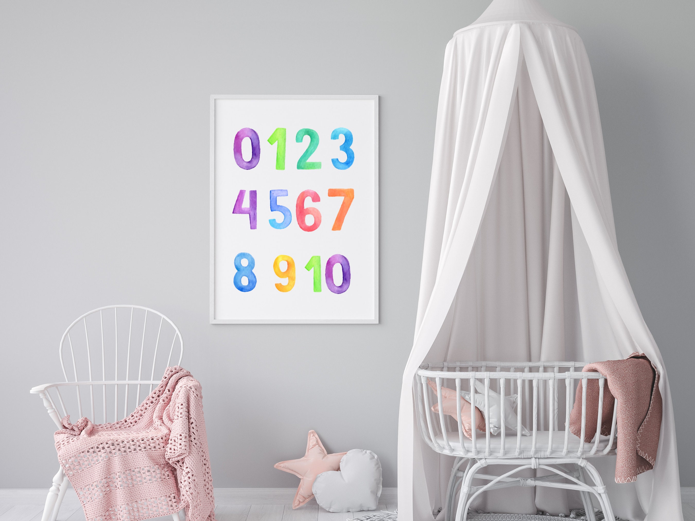 Rainbow Numbers Print, Educational Posters, Watercolor Numbers Nursey ...