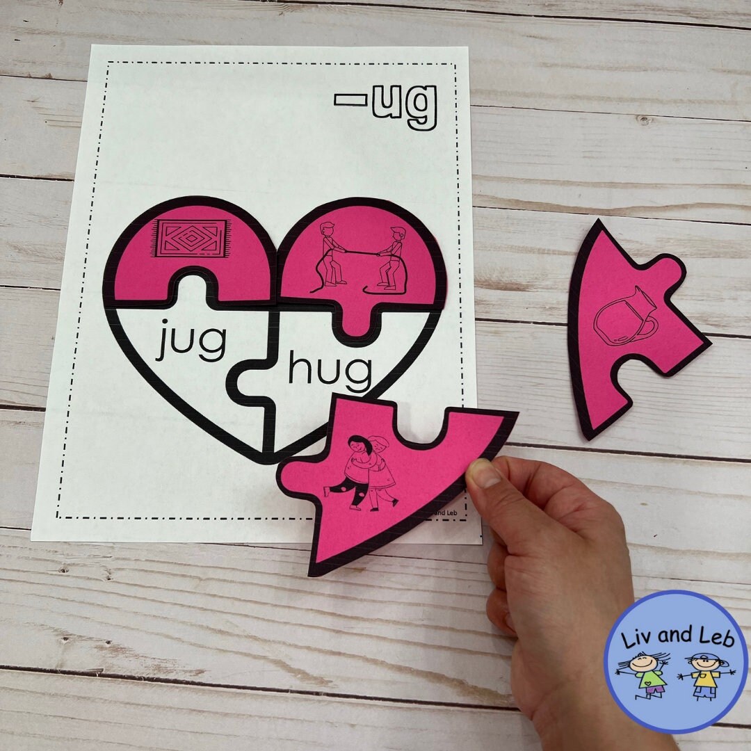 Valentine Heart Printable Puzzles CVC Rhymes - Etsy