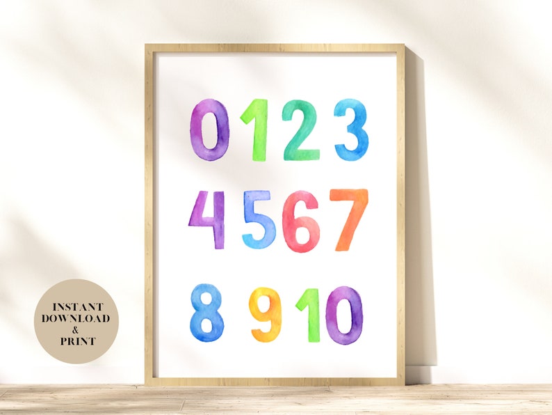 Rainbow Numbers Print, Educational Posters, Watercolor Numbers Nursey ...