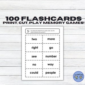 100 Sight Words, High Frequency Words, 100 Sight Word Cards for Games ...