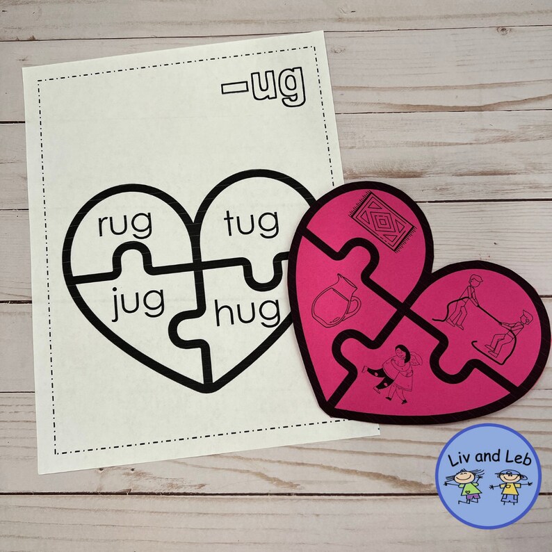 Valentine Heart Printable Puzzles- CVC Rhymes - Etsy