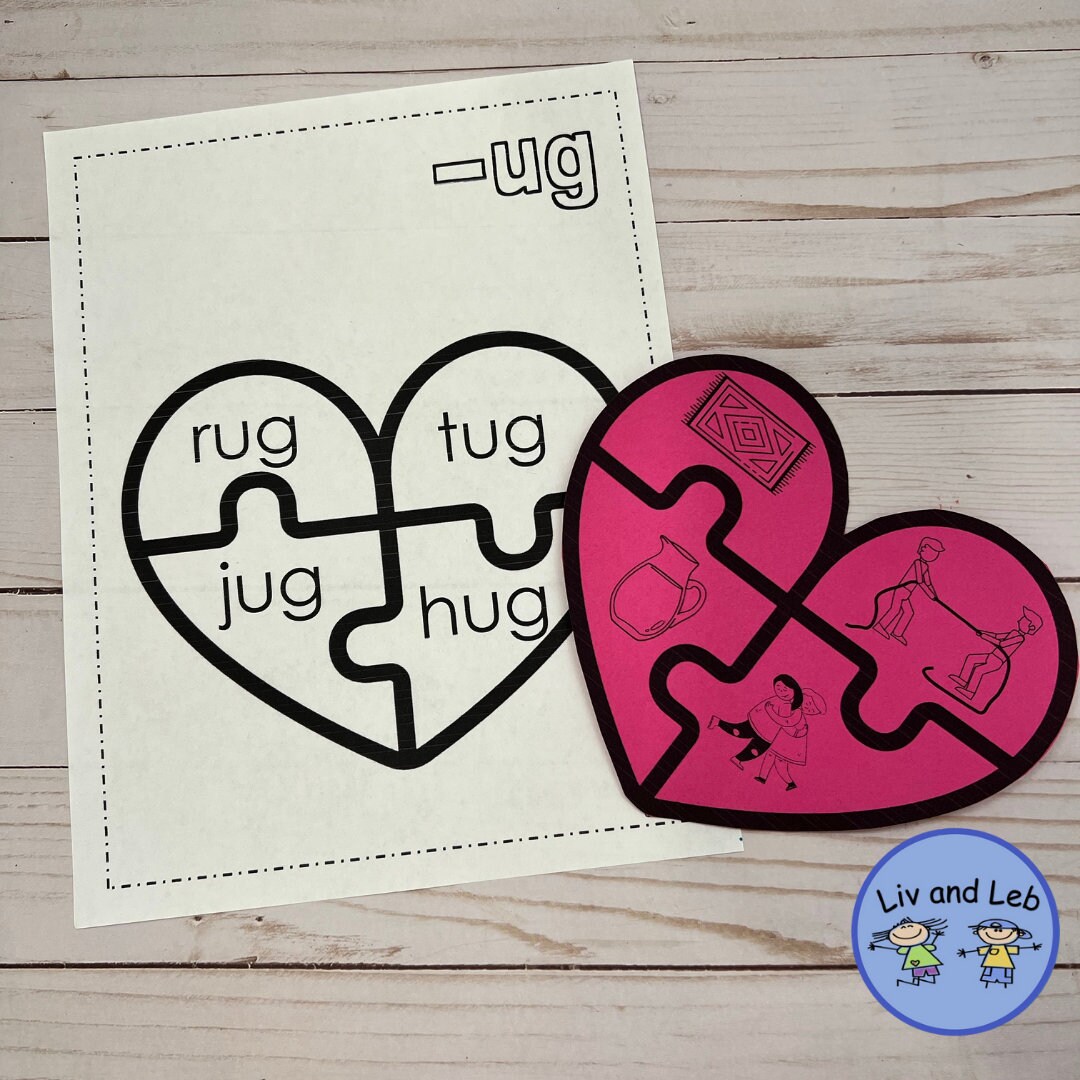 Valentine Heart Printable Puzzles- CVC Rhymes - Etsy