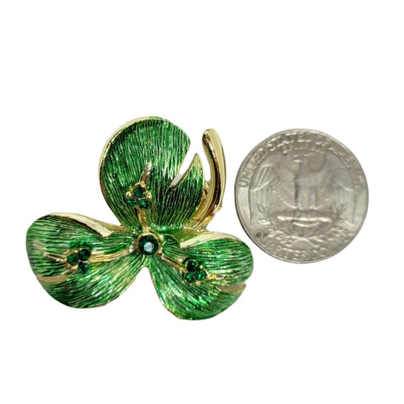 Vintage Irish Green Shamrock Brooch Pin Rhinestone Br… - Gem