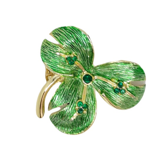 Vintage Irish Green Shamrock Brooch Pin Rhinestone Br… - Gem