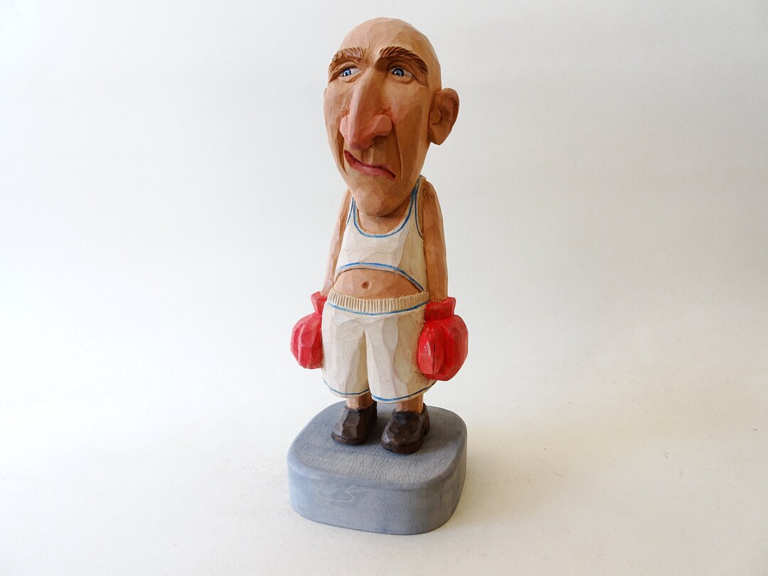 Wood Carving - the Funny Boxer - Wooden Statuette of A Boxer - Wooden ...