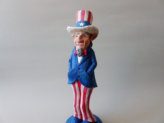 Wood Carving Uncle Sam Figure Wooden Uncle Sam American - Etsy