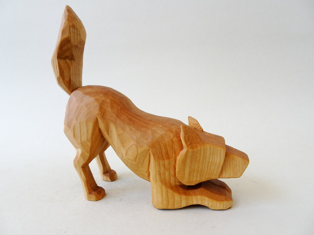Wood Carving - A Stretching Wolf - Hand Carved Figure - Etsy