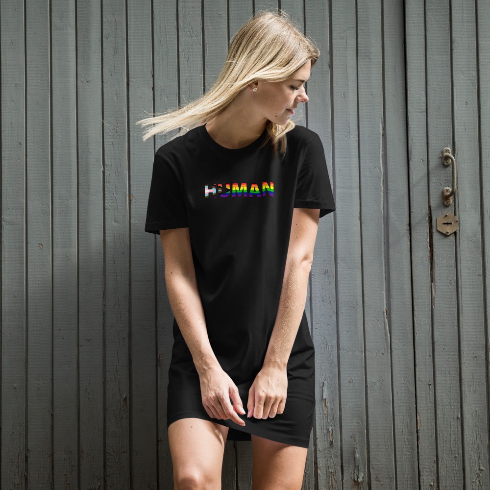 Pride Flag We Are All Human Organic Cotton T-shirt Dress Rainbow, Pride ...