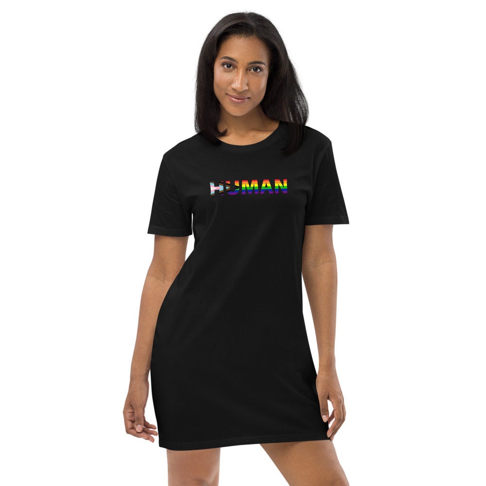 Pride Flag We Are All Human Organic Cotton T-shirt Dress Rainbow, Pride ...