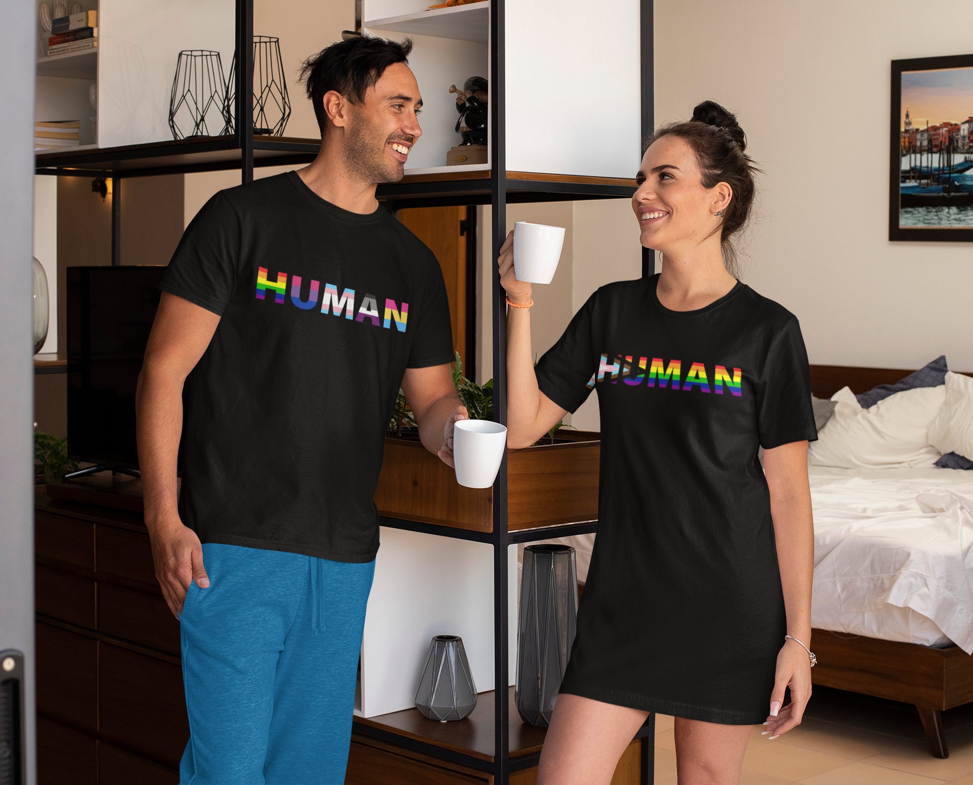 Pride Flag We Are All Human Organic Cotton T-shirt Dress Rainbow, Pride ...