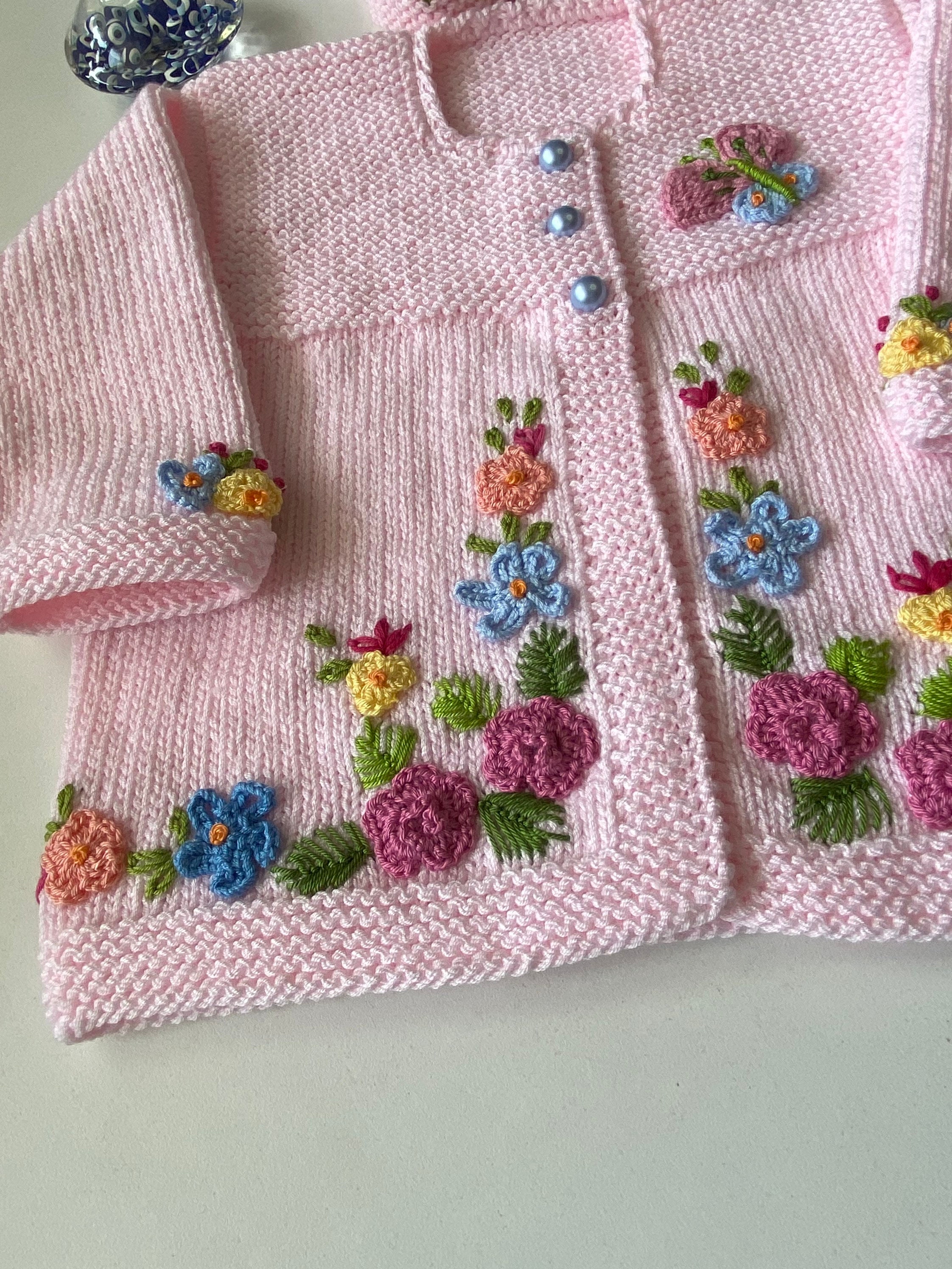Hand Knit Baby Cardigan: Floral Embroidered Sweater, Newborn Gift - Etsy
