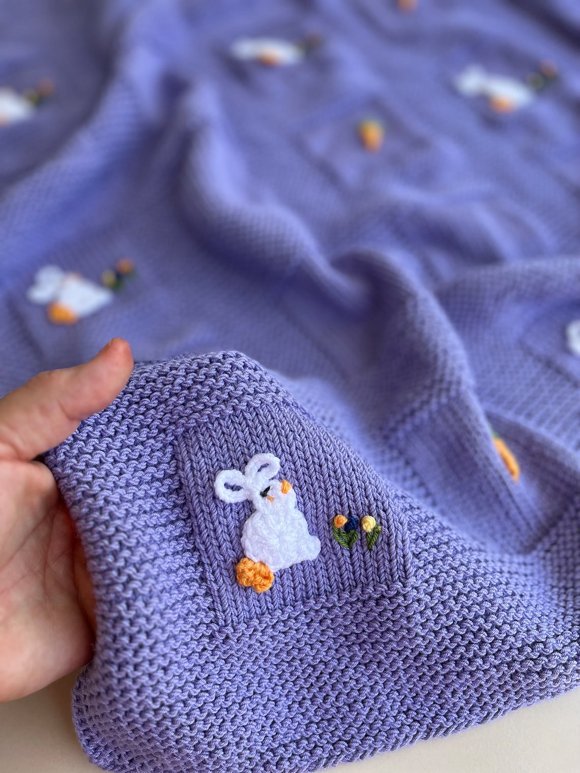 Hand Knitted Baby Blanket, Rabbit Blanket, Unisex Baby Blanket ...