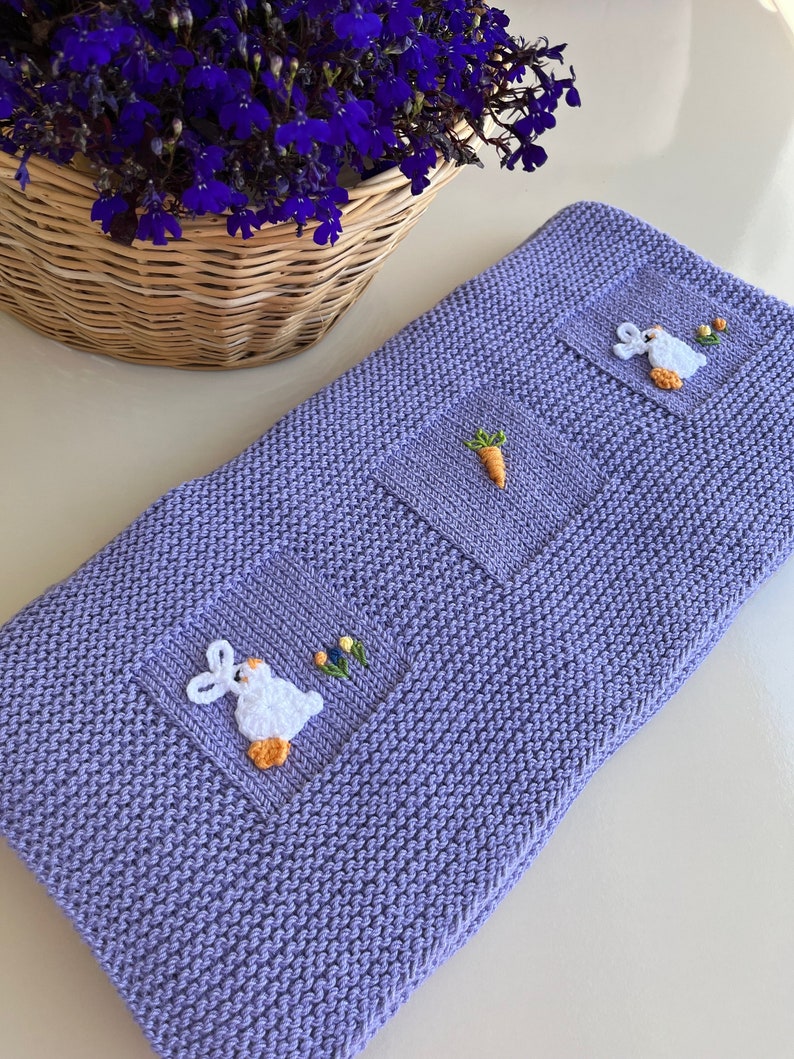 Hand Knitted Baby Blanket, Rabbit Blanket, Unisex Baby Blanket ...