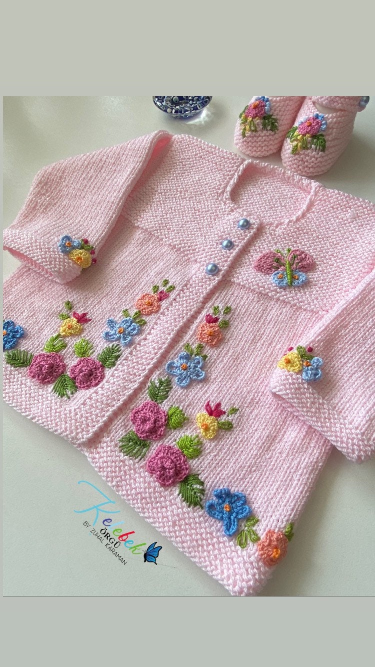 Hand Knit Baby Cardigan: Floral Embroidered Sweater, Newborn Gift - Etsy