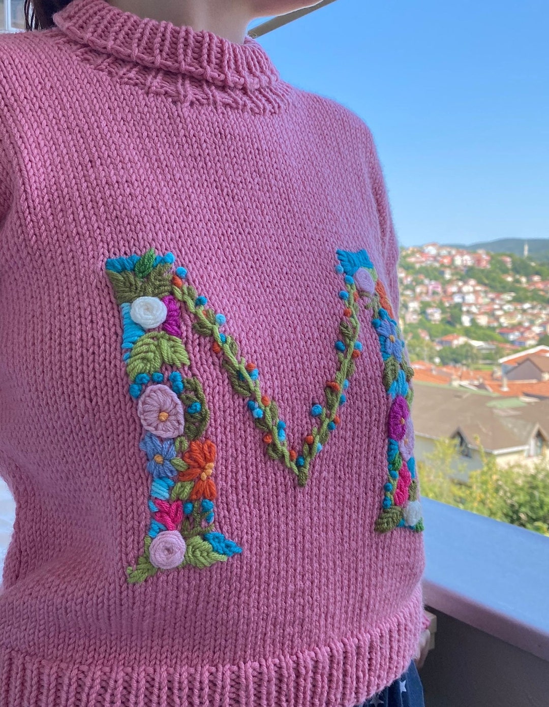 Hand Knitted Women Sweater , Personalized Letter Embroidered Sweather ...