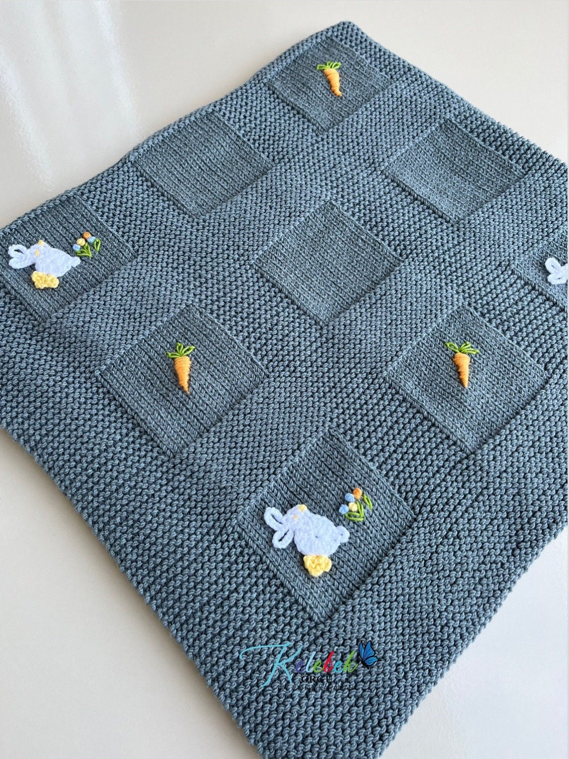 Hand Knitted Baby Blanket, Rabbit Blanket, Unisex Baby Blanket ...