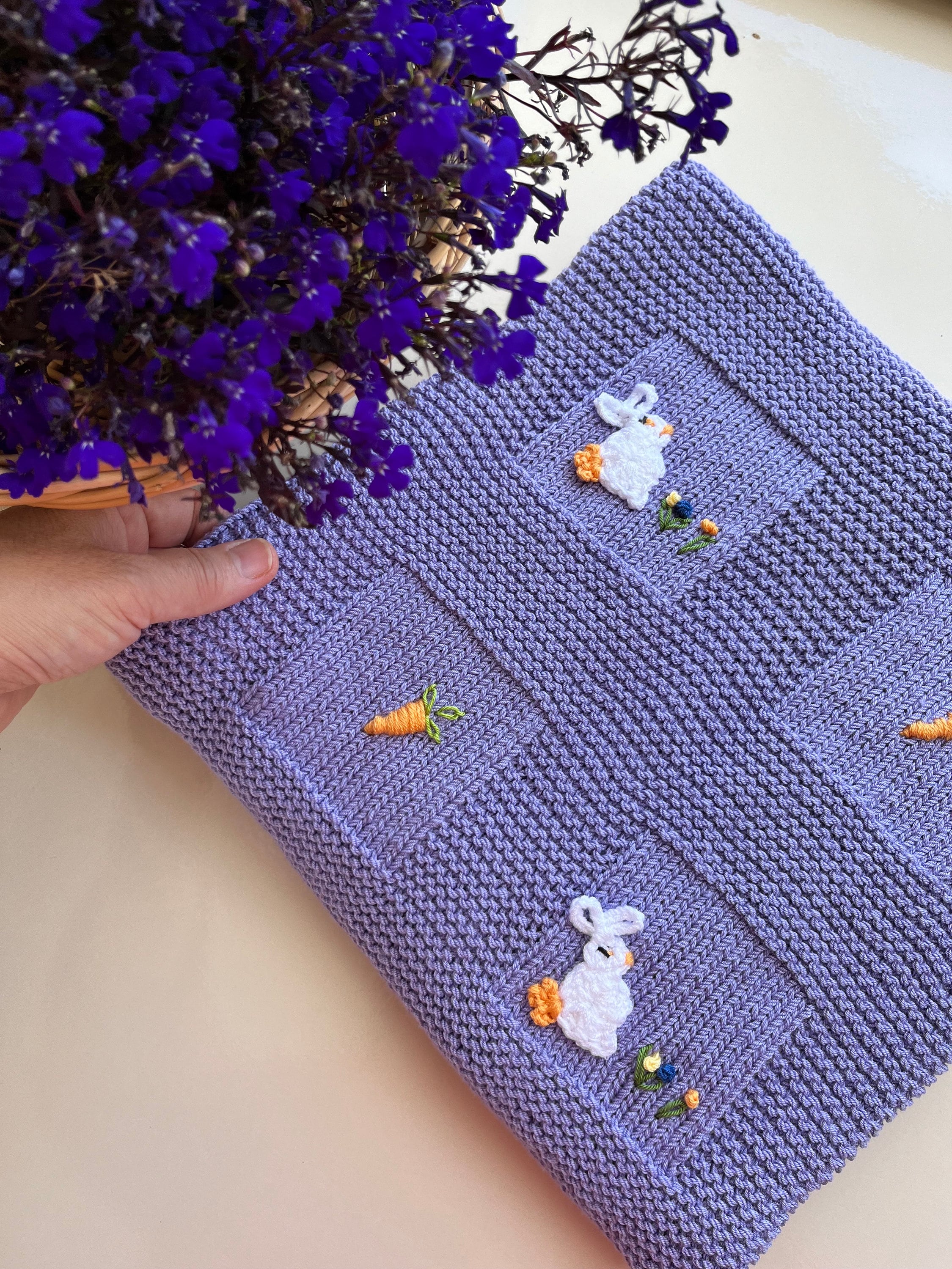 Hand Knitted Baby Blanket, Rabbit Blanket, Unisex Baby Blanket ...