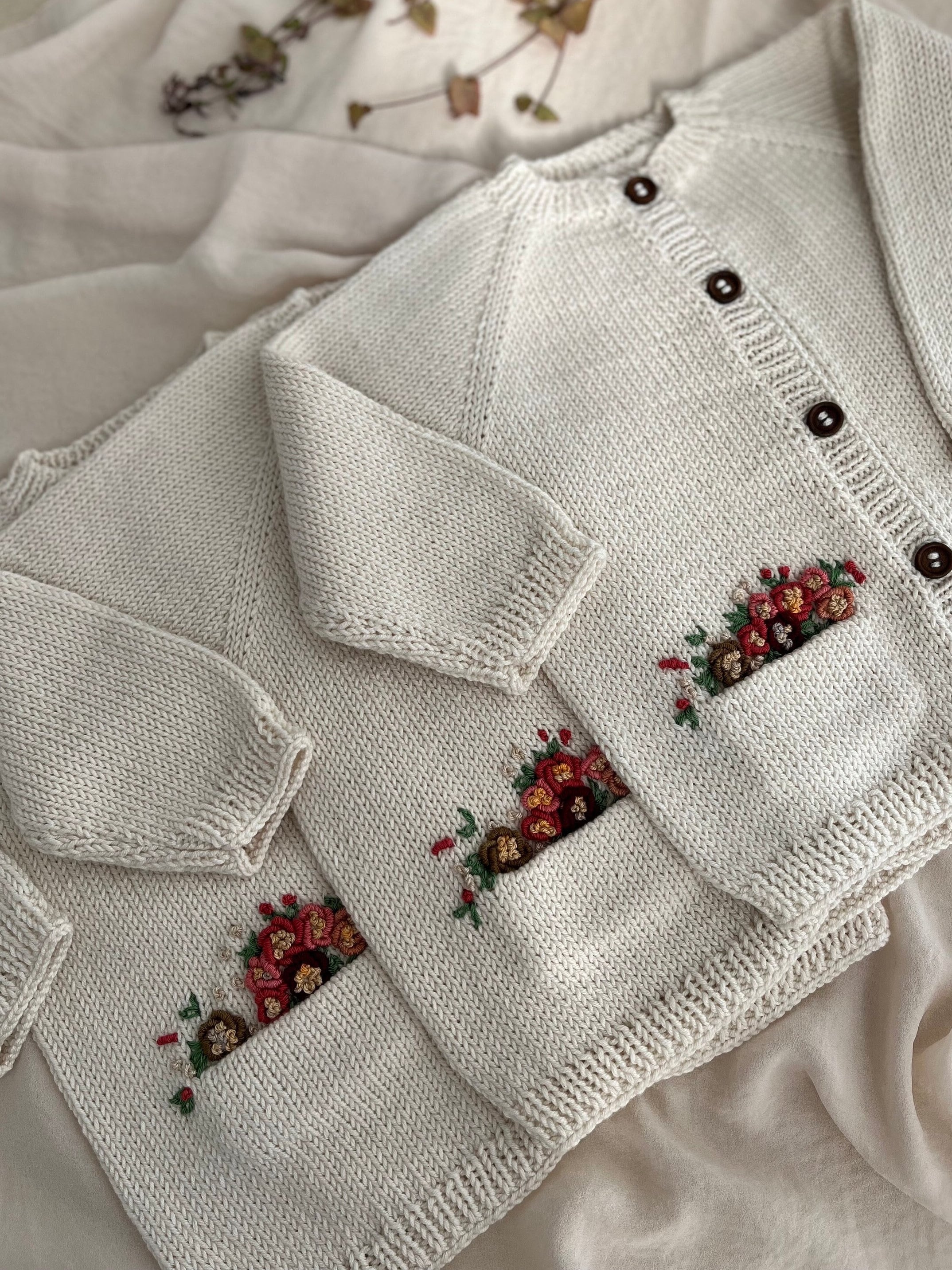 Hand Knit Baby Cardigan: Organic Cotton Embroidered Floral Outfit - Etsy