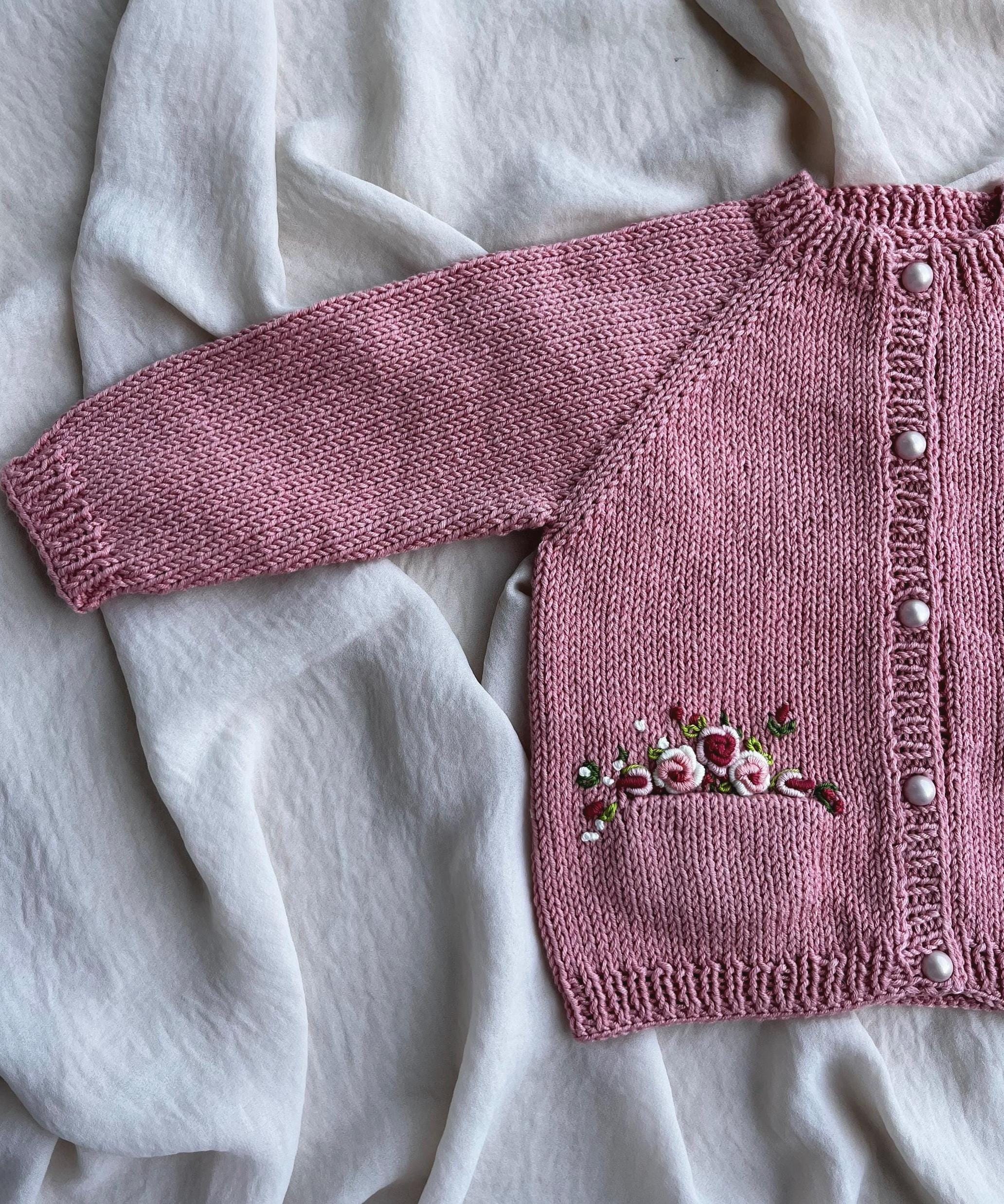 Hand Knit Baby Cardigan: Organic Cotton Embroidered Floral Outfit - Etsy