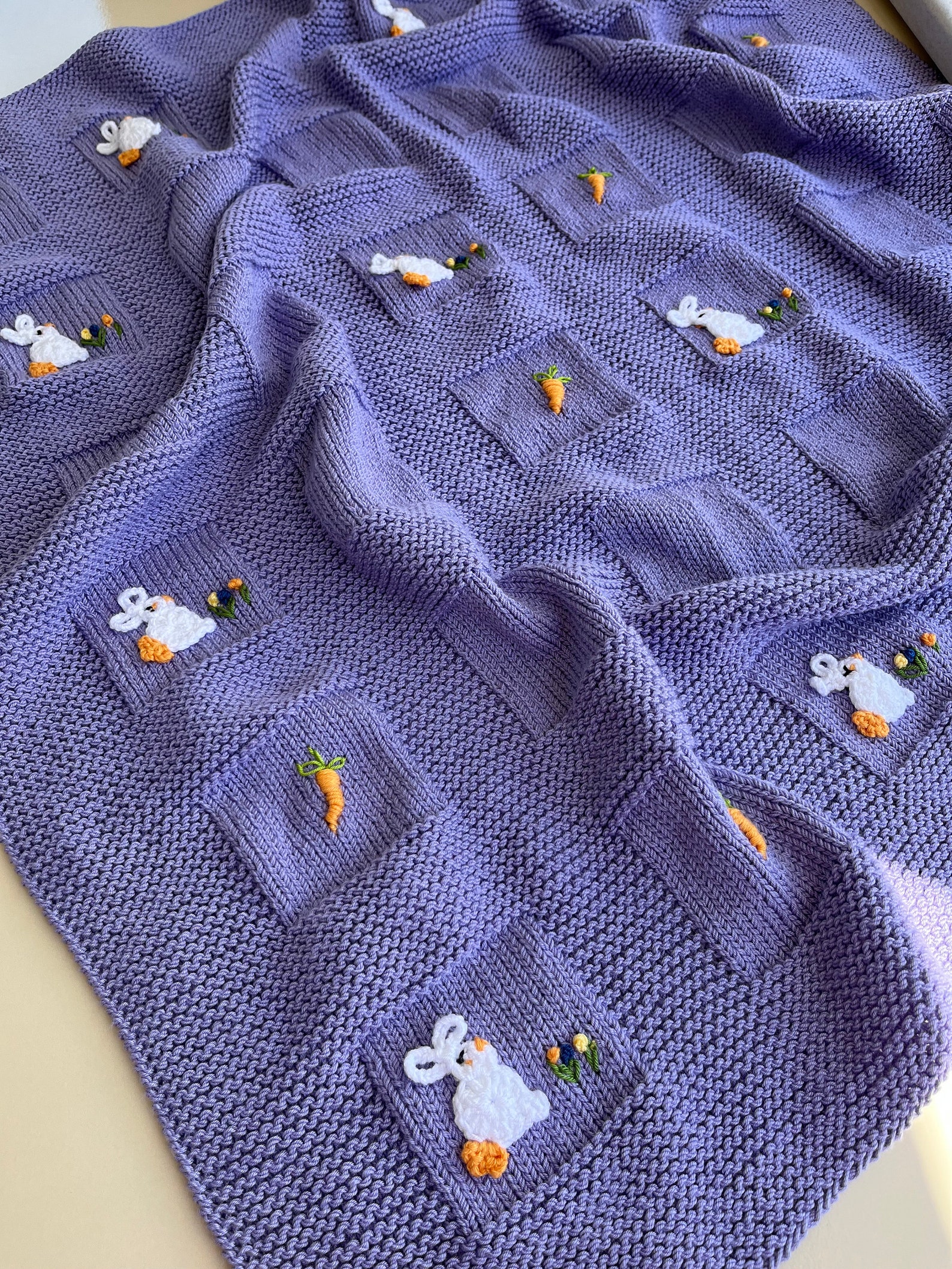 Hand Knitted Baby Blanket, Rabbit Blanket, Unisex Baby Blanket ...