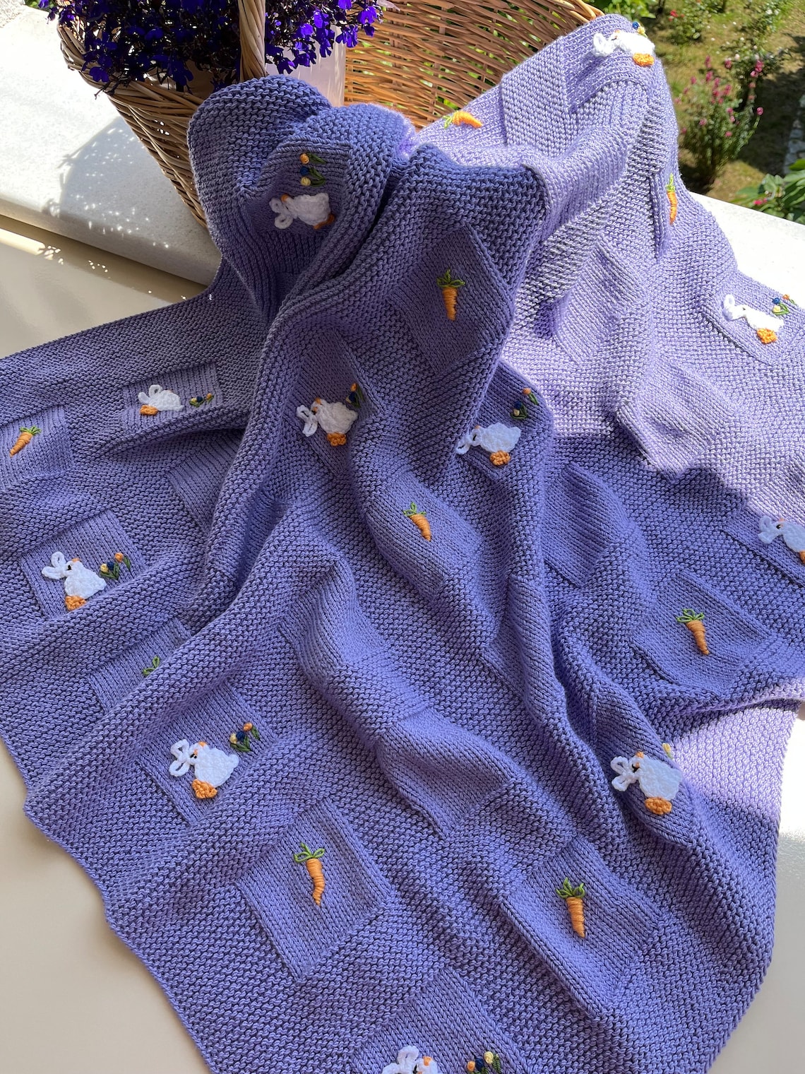 Hand Knitted Baby Blanket, Rabbit Blanket, Unisex Baby Blanket ...