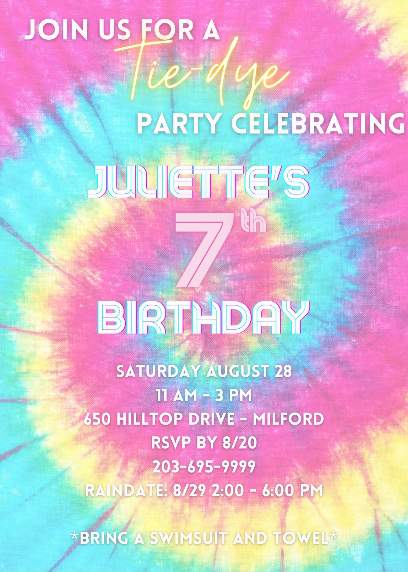Tie-dye Birthday Party Invite Template - Etsy